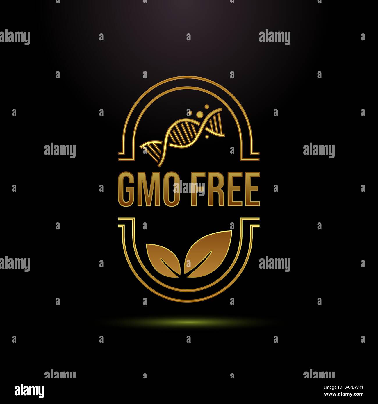 GMO free icon design illustration, Non gmo food label, Organic healthy food sign symbol in gold ...