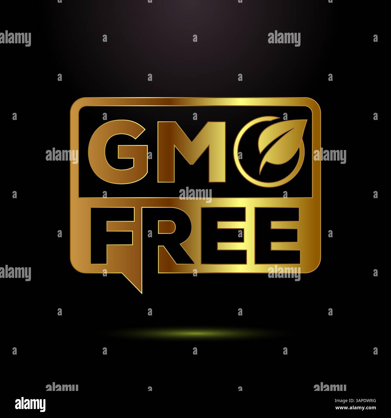 GMO free icon design illustration, Non gmo food label, Organic healthy food sign symbol in gold ...