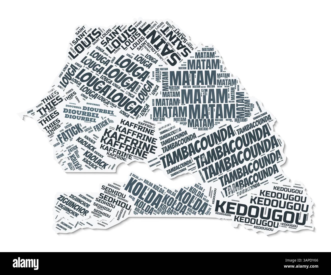 Senegal shape text cloud. Country border with shadow on white ...