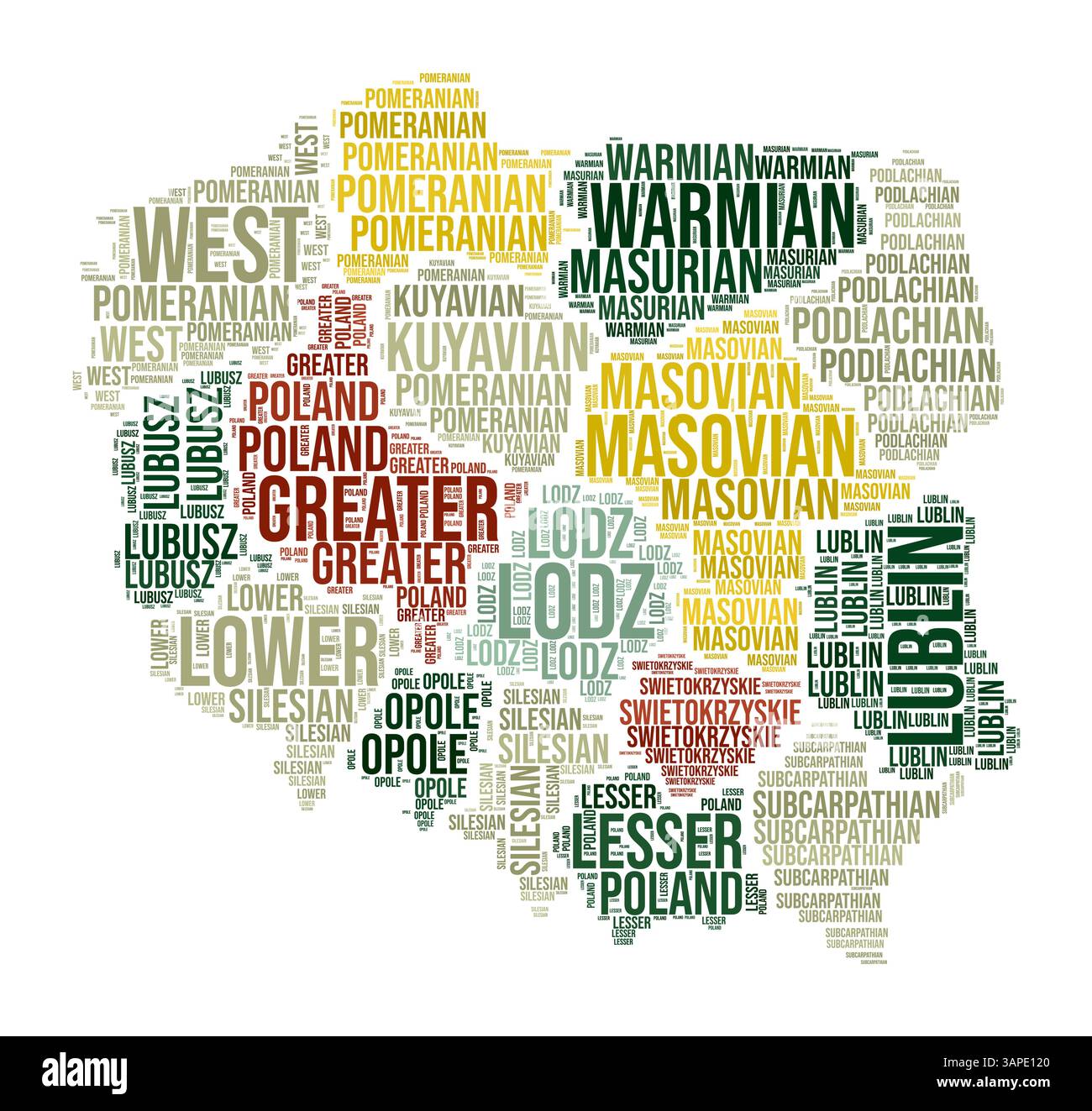 Poland Word Cloud. Country shape with region division. Poland ...