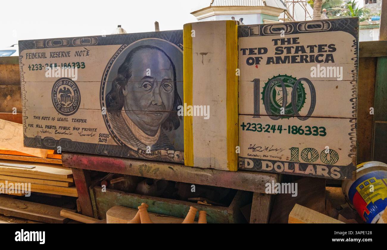 Accra, Ghana. Coffin in Shape of a Hundred Dollar Bill. Erico Coffin ...