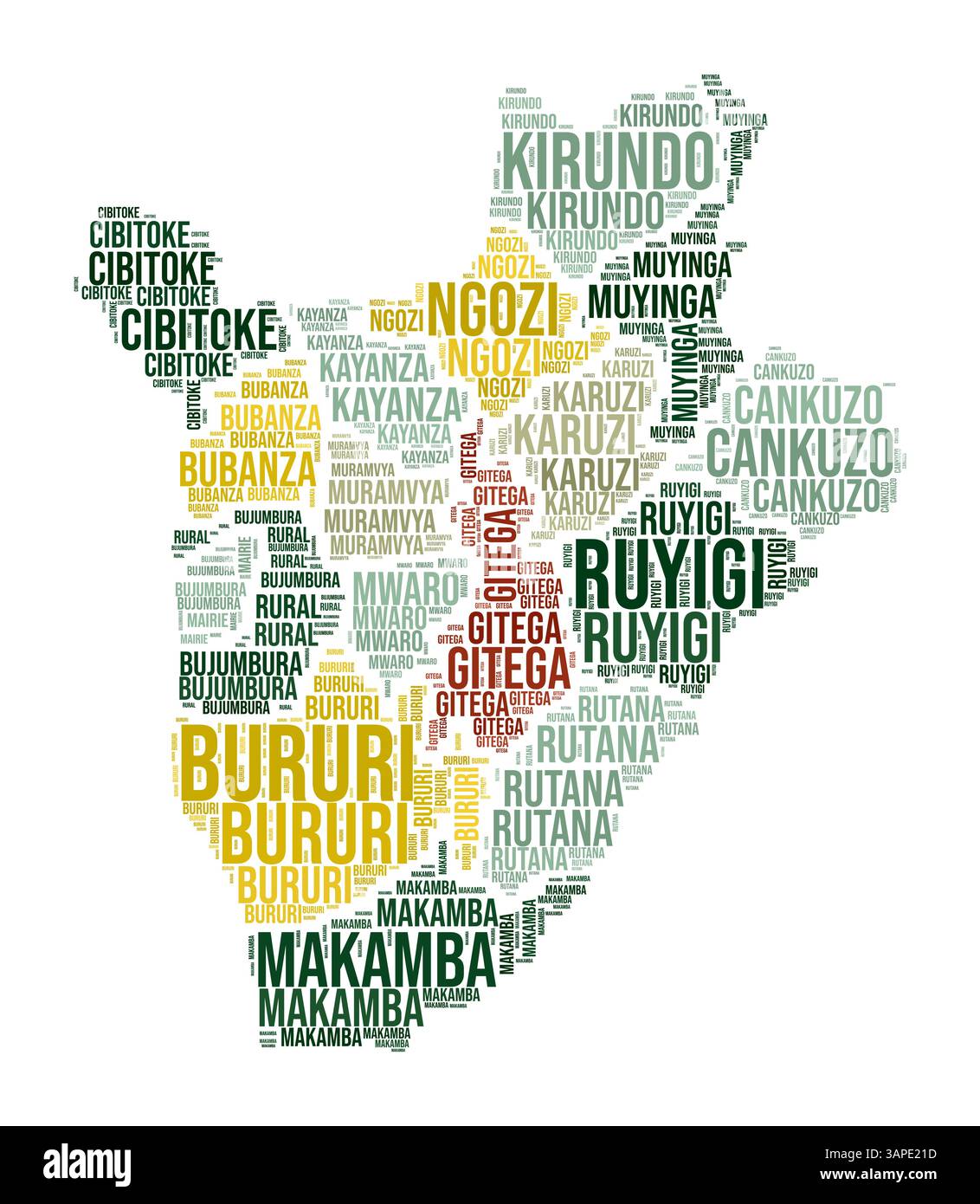Burundi Word Cloud. Country shape with region division. Burundi ...