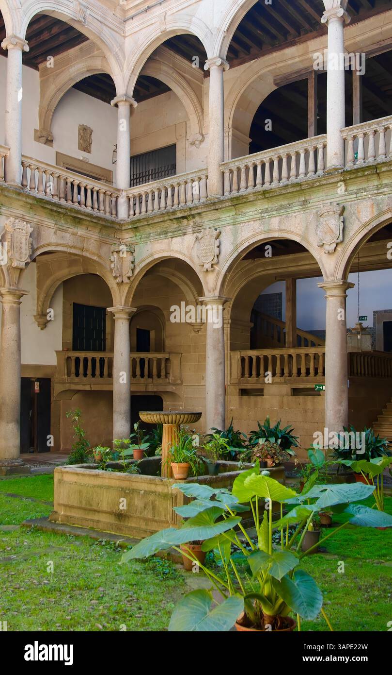 Pot plants and fountain patio of the historical civilian building ...
