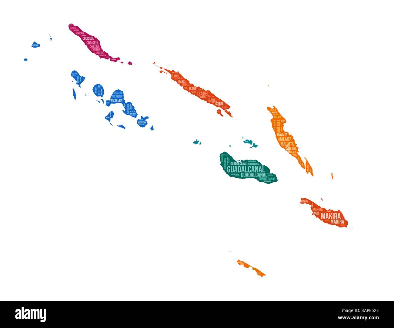 Solomon Islands shape. Country word cloud with region division. Solomon ...