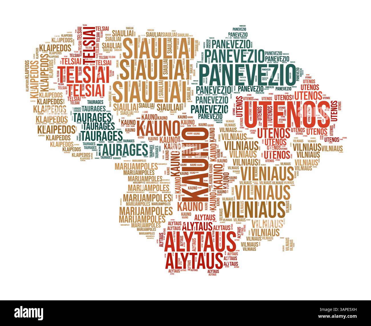 Lithuania Word Cloud. Country shape with region division. Lithuania ...