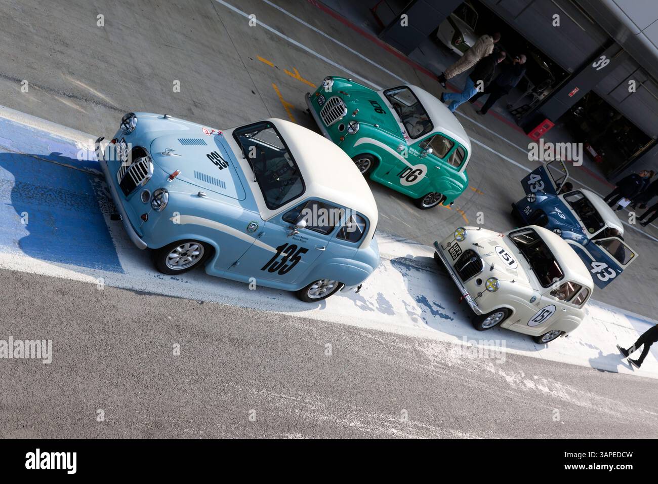 Austin A30 and A35's lining up for Test day practice, for the Celebrity ...