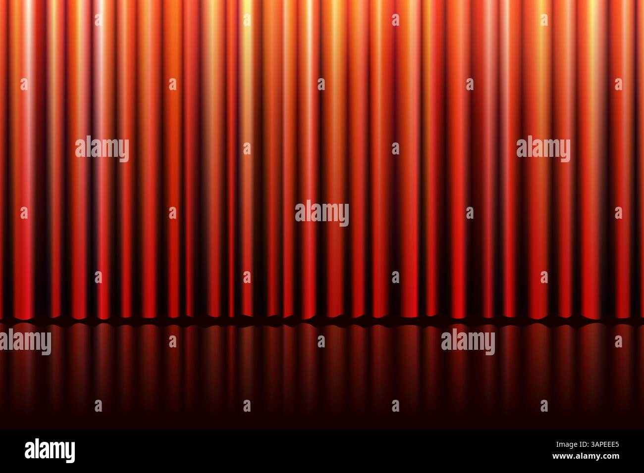 Elegant red velvet stage curtain with floor reflection and soft ...