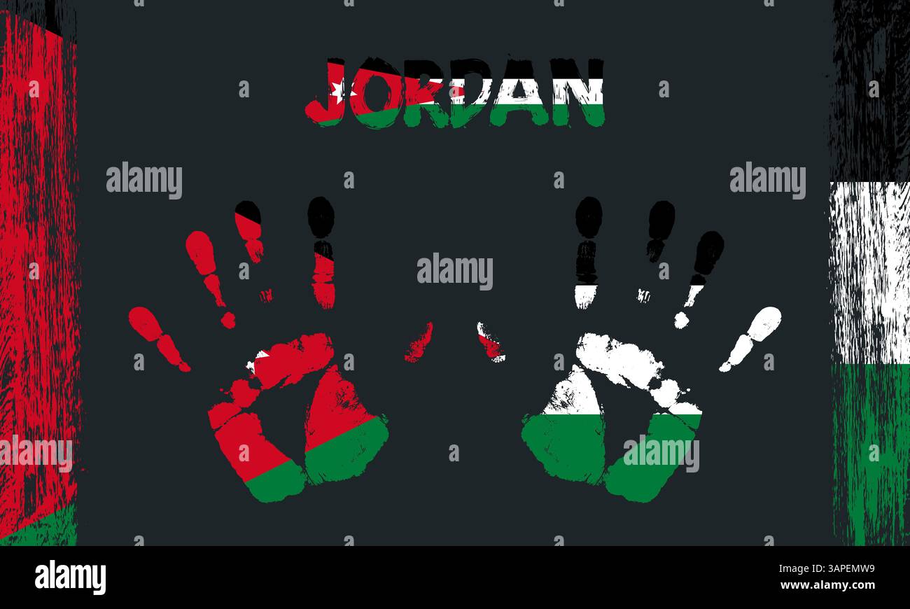 Vector flag of Jordan in the form of peaceful palms with text and brush ...