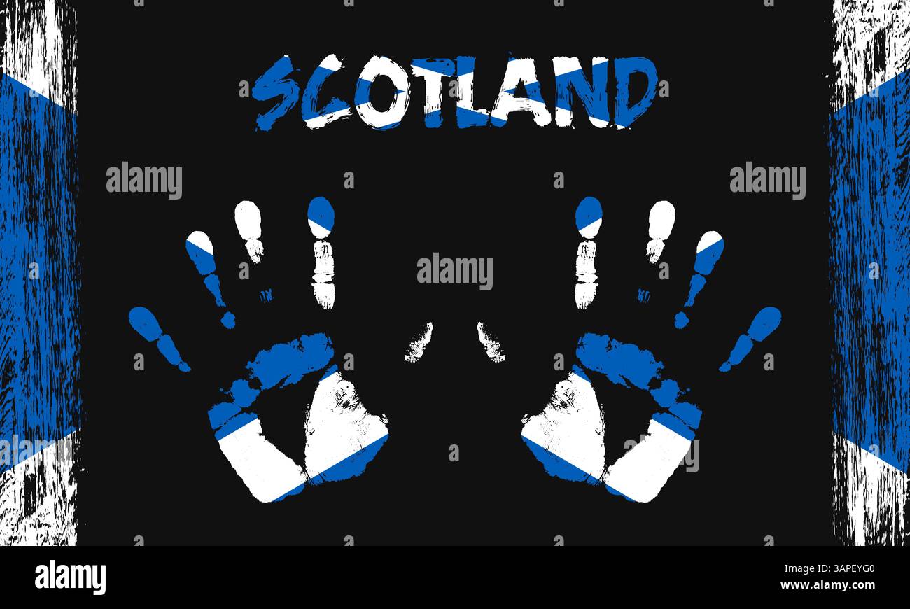 Vector flag of Scotland in the form of peaceful palms with text and ...