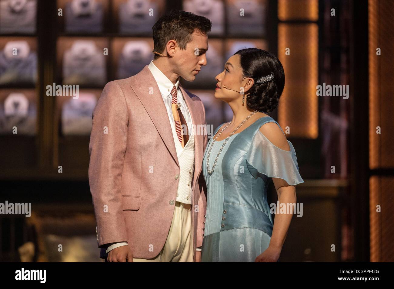 London, UK. 16 April 2025. (L) Jamie Muscato as Jay Gatsby and Frances ...