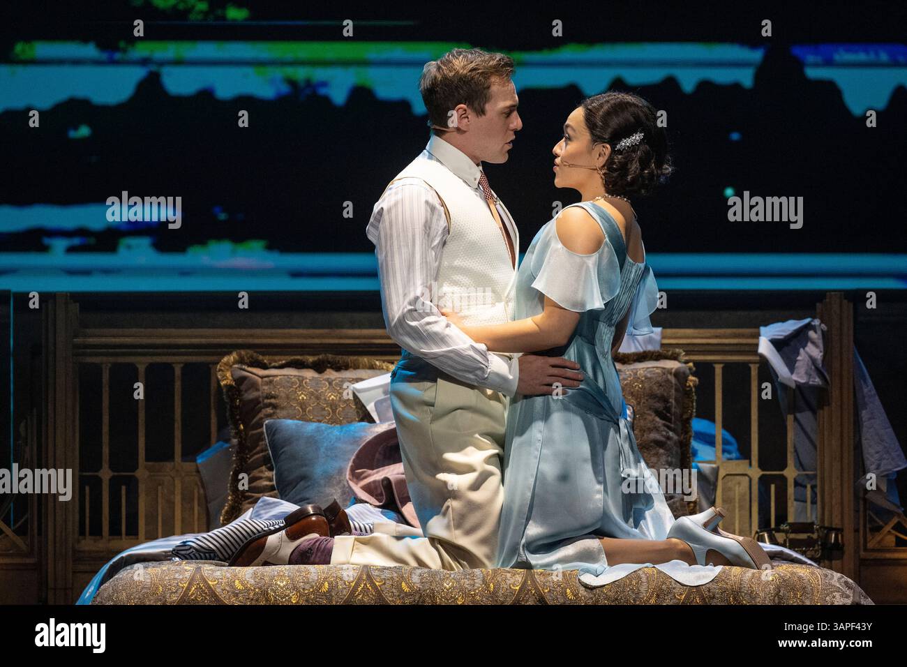 London, UK. 16 April 2025. (L) Jamie Muscato as Jay Gatsby and Frances ...