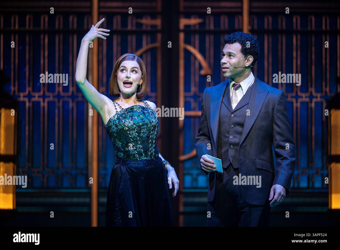 London, UK. 16 April 2025. (L) Amber Davies as Jordan Baker and Corbin ...