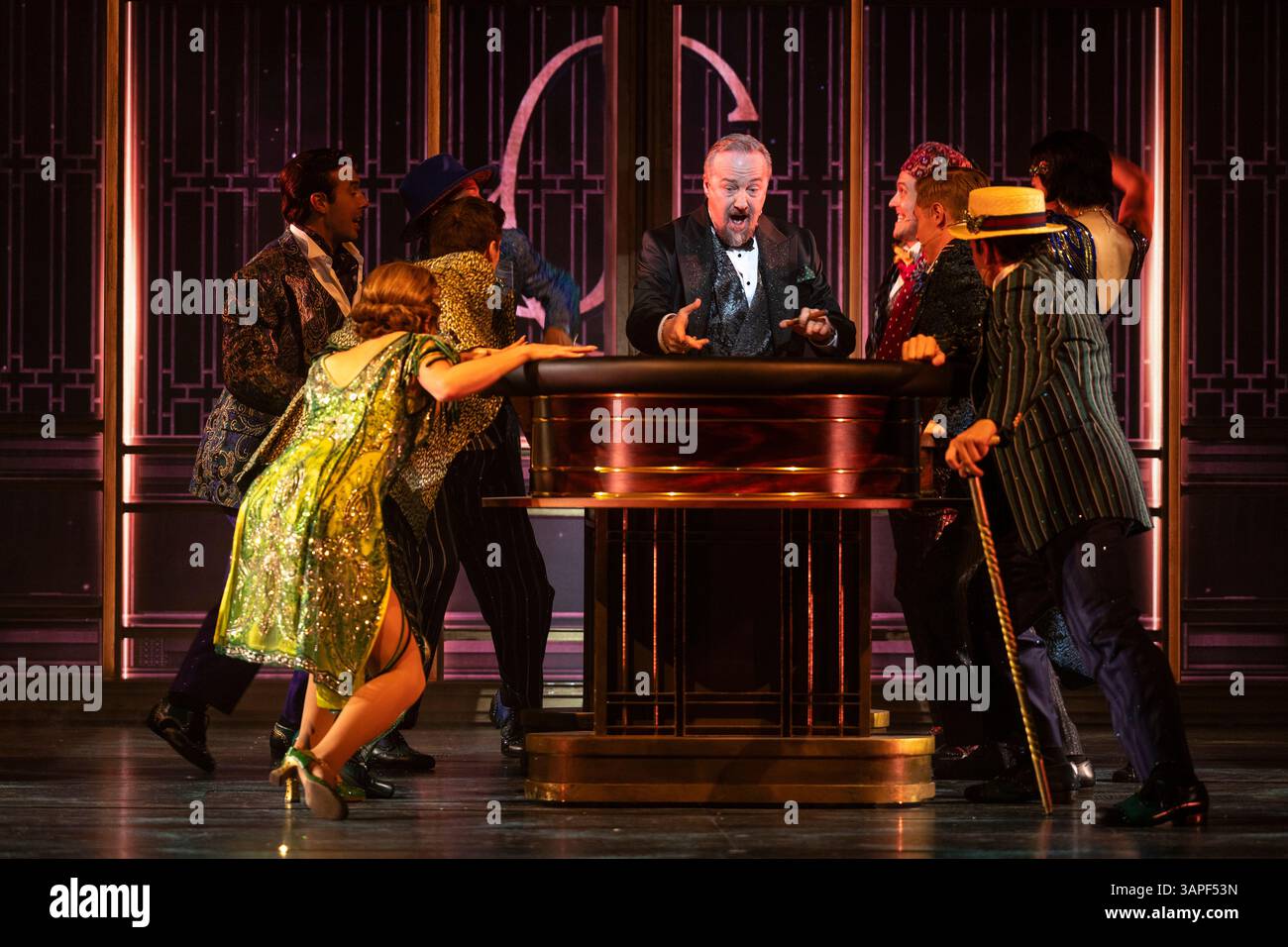 London, UK. 16 April 2025. (C) John Owen-Jones as Meyer Wolfsheim at a ...