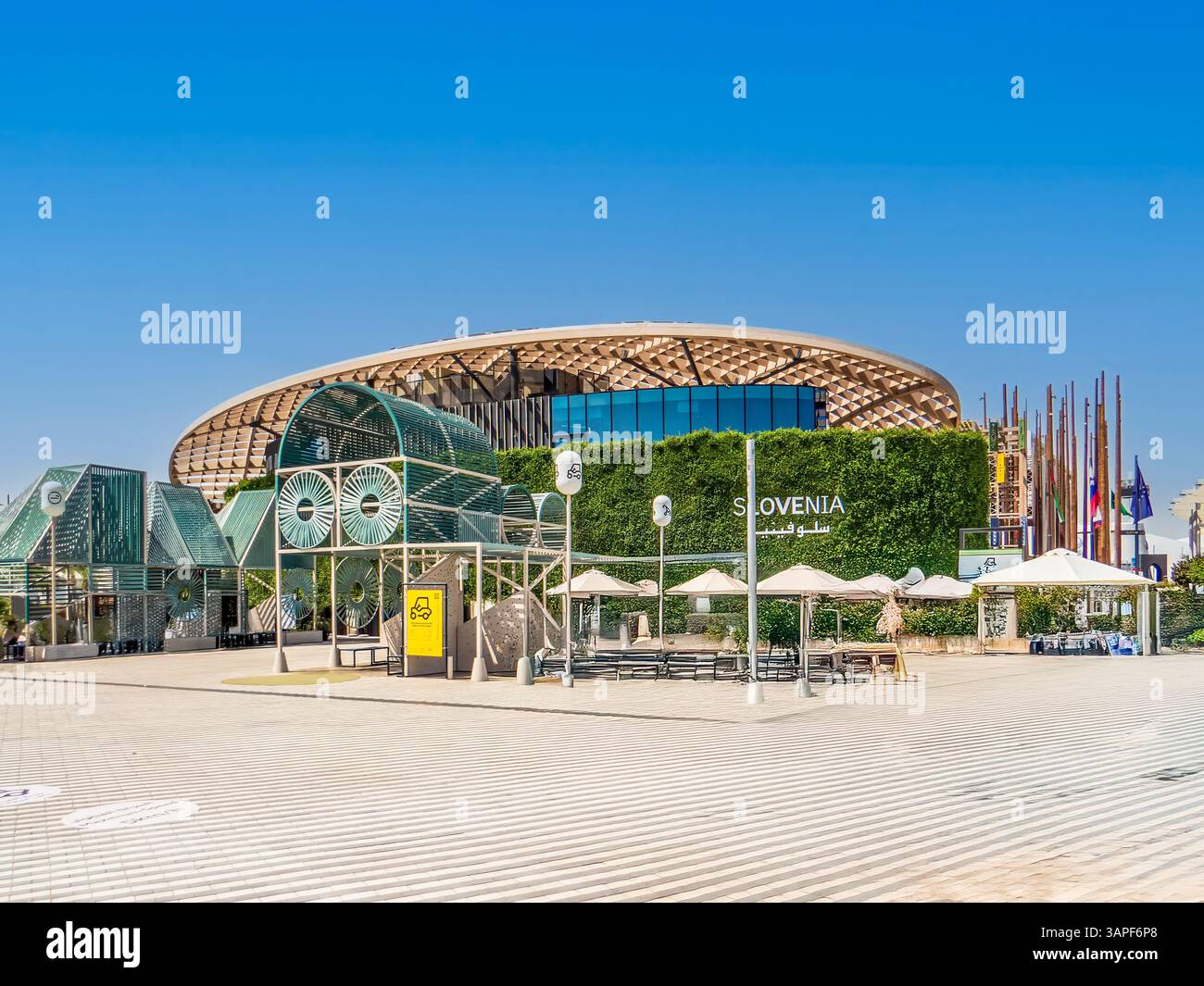 Dubai, UAE. Slovenia national Pavilion at Expo 2020 Dubai, green ...