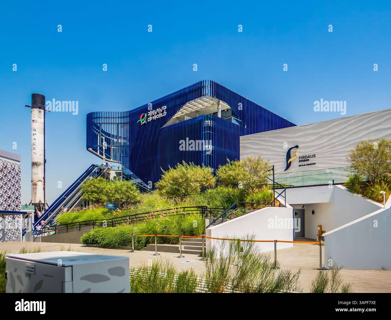 Dubai, UAE. DP World Pavilion at Expo 2020 Dubai with colorful ...