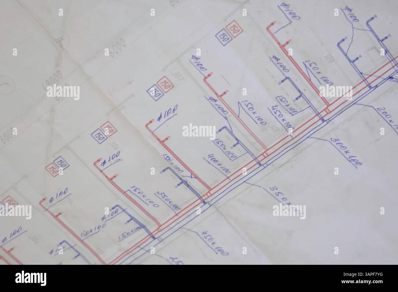 Drawing of ventilation diagram drawn by hand with a ballpoint pen Stock ...
