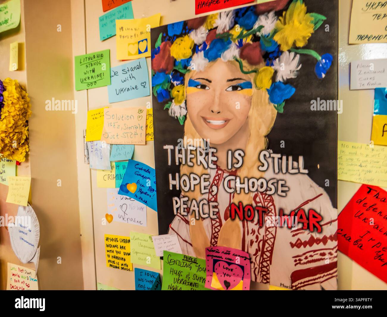 Dubai, United Arab Emirates. Peaceful messages adorn Ukraine pavilion ...
