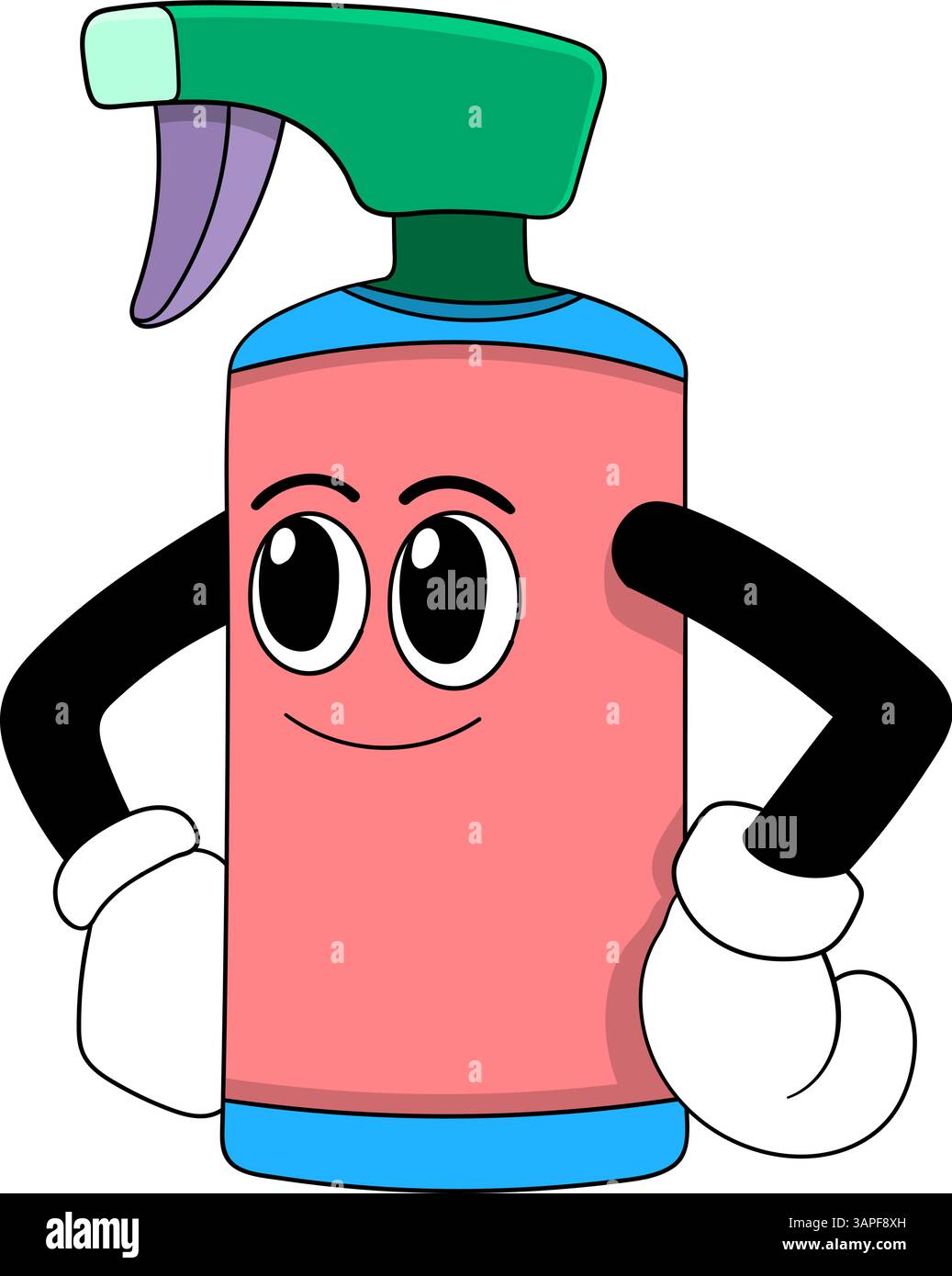Colorful cartoon illustration of a smiling spray bottle with eyes, arms ...