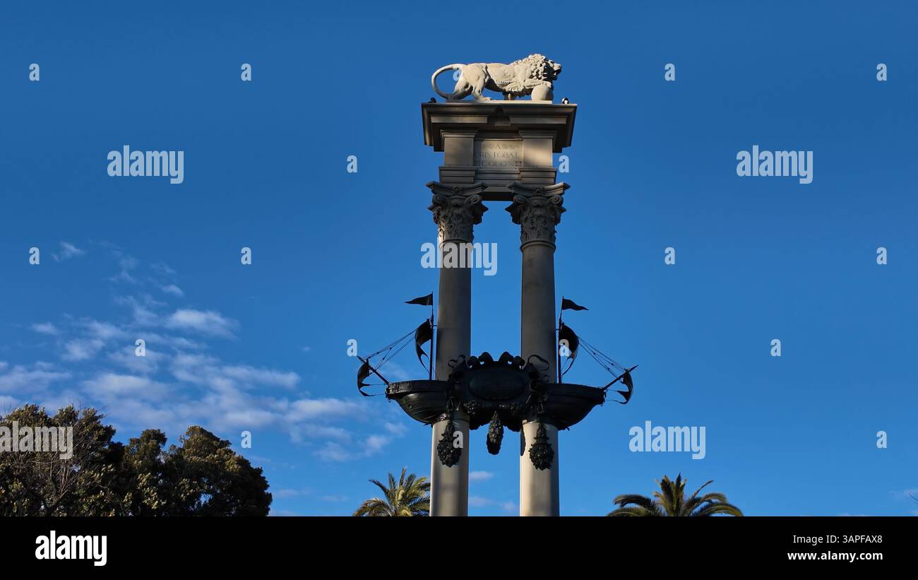 Monument to the Discoveries in Seville, Spain, featuring a lion and a ...