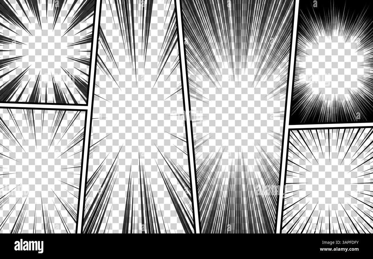 Comic book page background with radial effect, halftone. Blank template ...