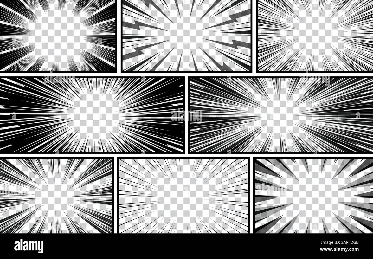 Comic book page background with radial effect, halftone. Blank template ...
