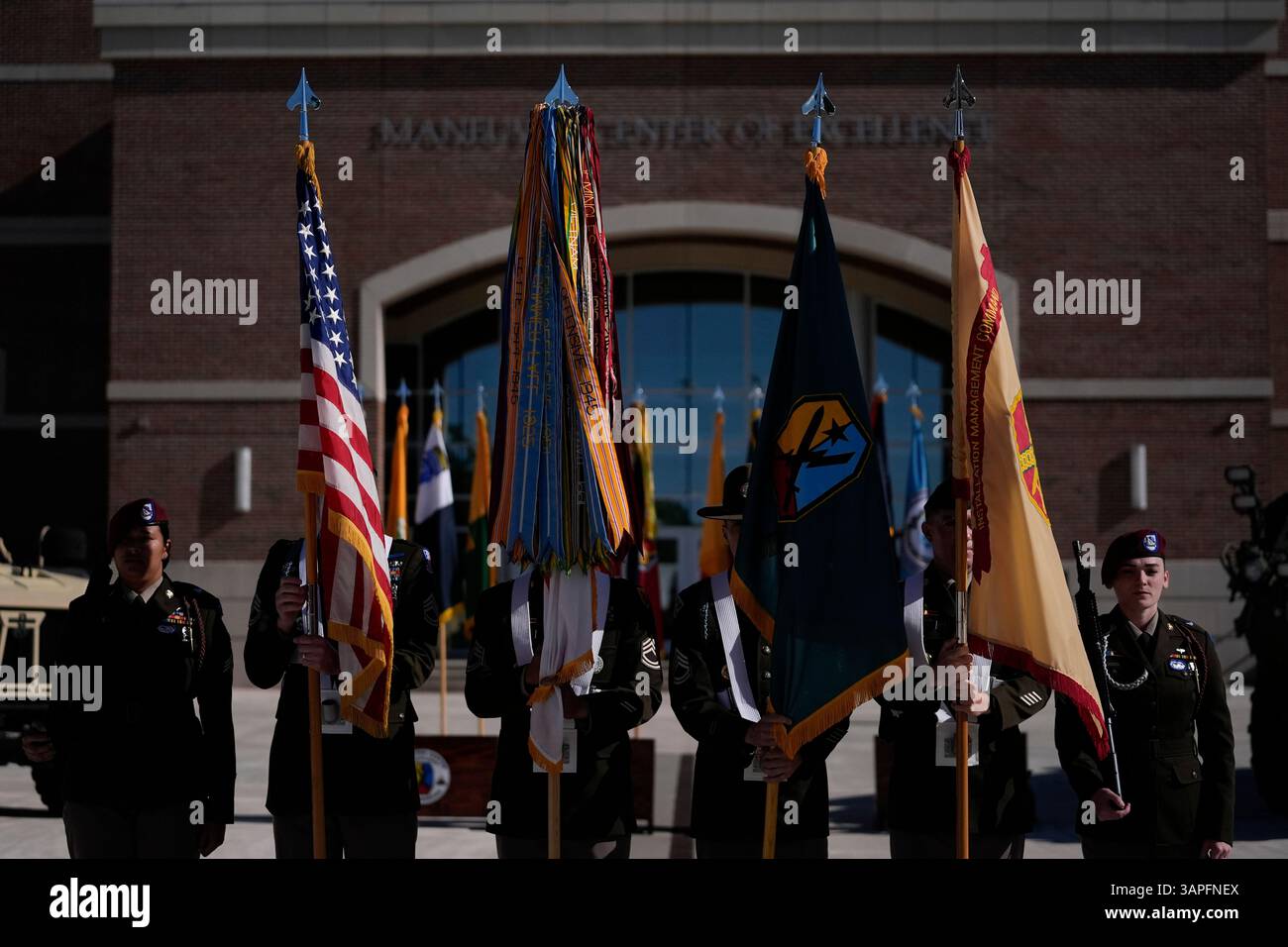 The Army's color guard is seen during a ceremony at Fort Benning ...
