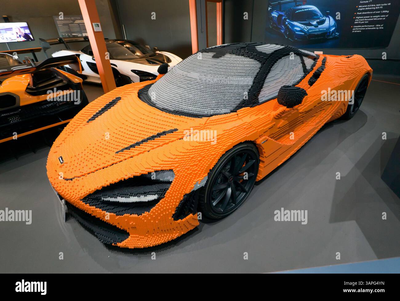 Three-quarter front view of a full-scale Lego model, of a McLaren 720s ...