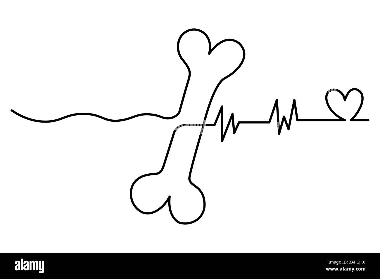 Continuous one-line drawing of a dog bone background vector ...