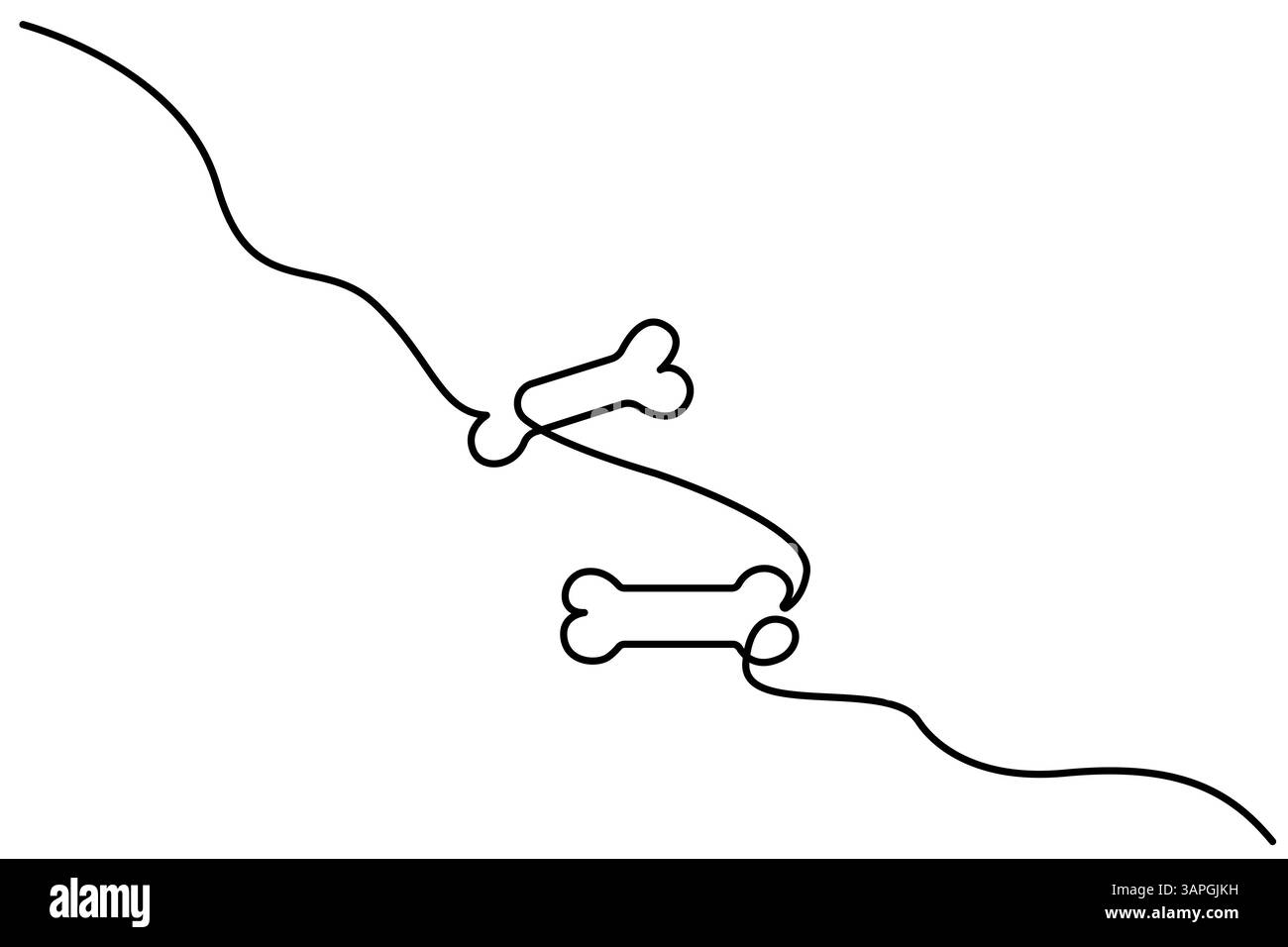 Continuous one-line drawing of a dog bone background vector ...