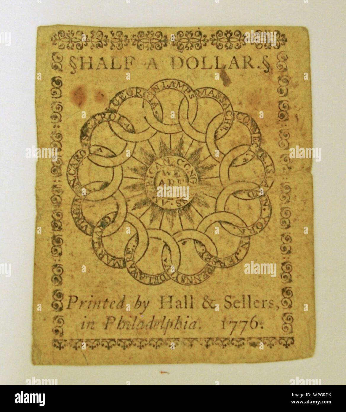 A Continental currency note from 1776, issued during the American ...