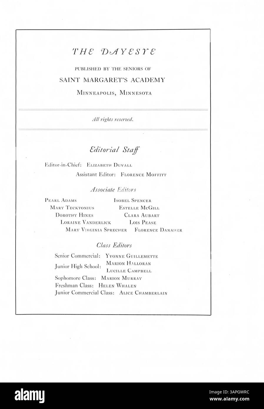 The 1921 St. Margaret's Academy Yearbook, 'Dayesye', offers a ...