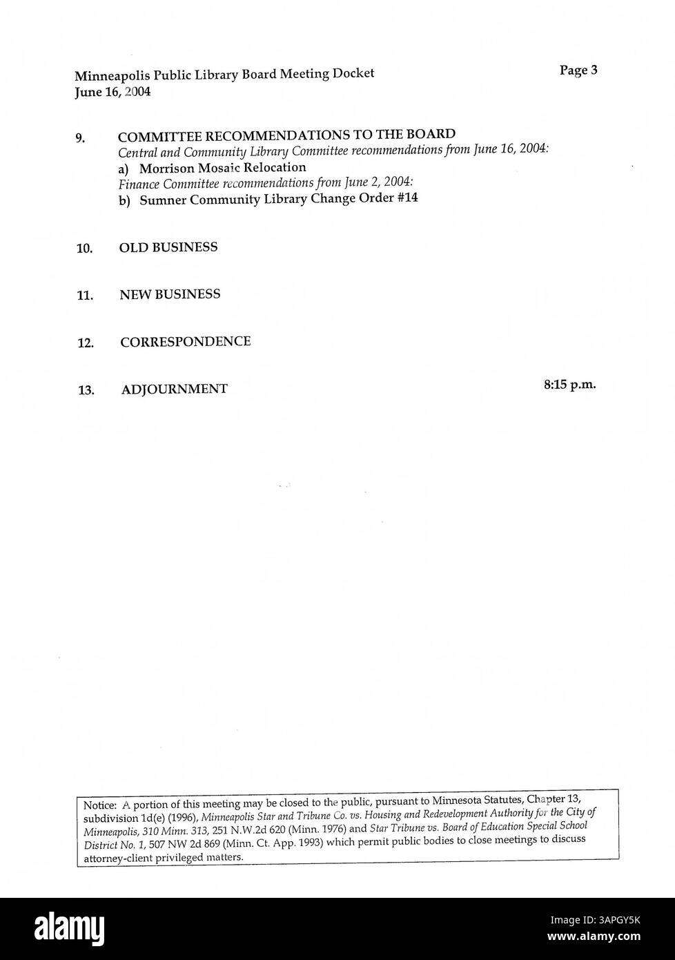 The 2004 meeting minutes from the Minneapolis Public Library Board ...