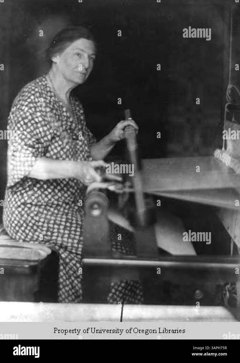 Ms. Duffield, a skilled spinner and weaver, is captured in this image ...