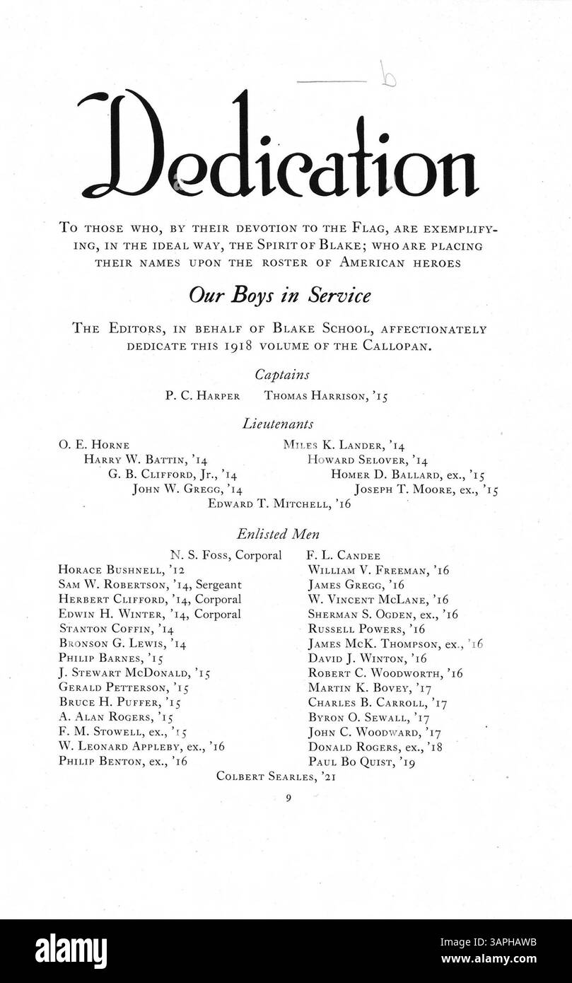 The 1918 Blake Yearbook, The Callopan, highlights the students, faculty ...