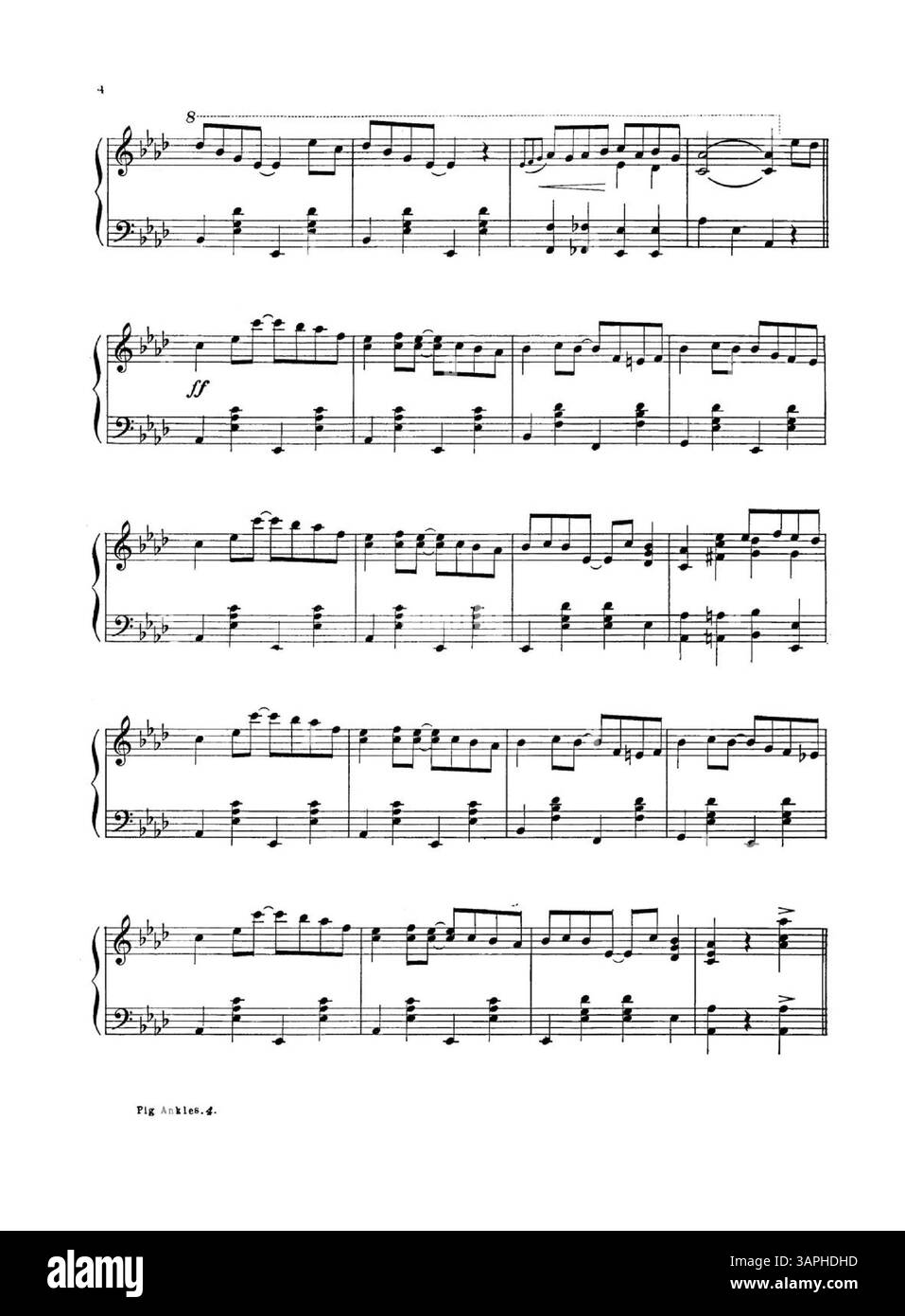 A musical piece titled 'Pig Ankles' with advertisements on the inside ...