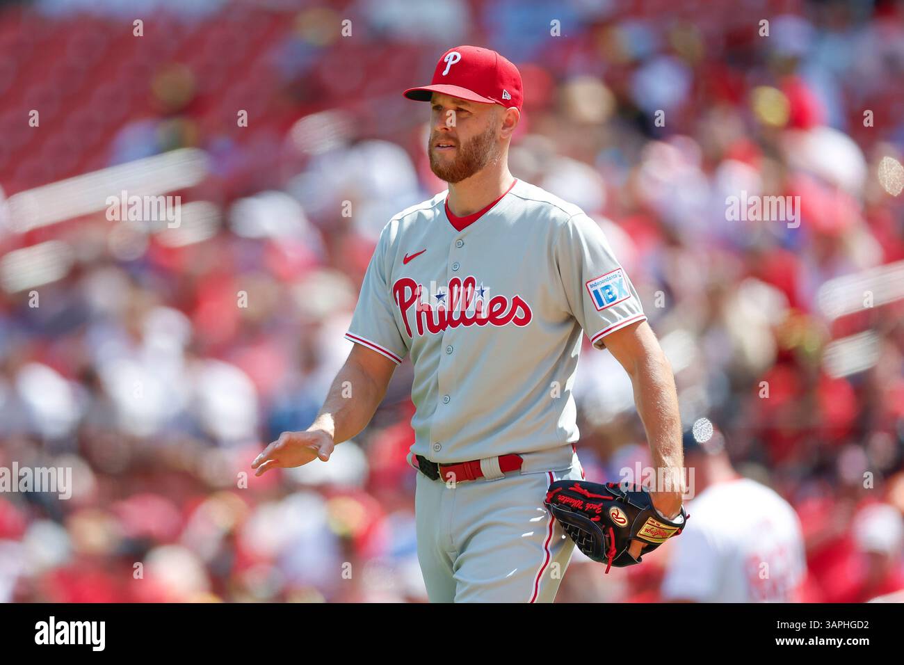 Zack Wheeler #45 of the Philadelphia Phillies reacts in the first ...