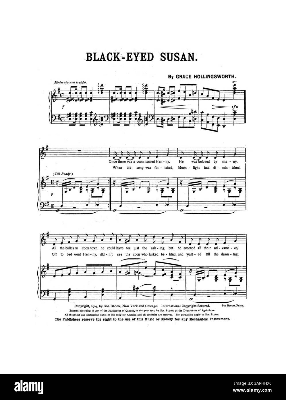 The 'Black Eyed Susan' sheet music includes advertisements for other ...