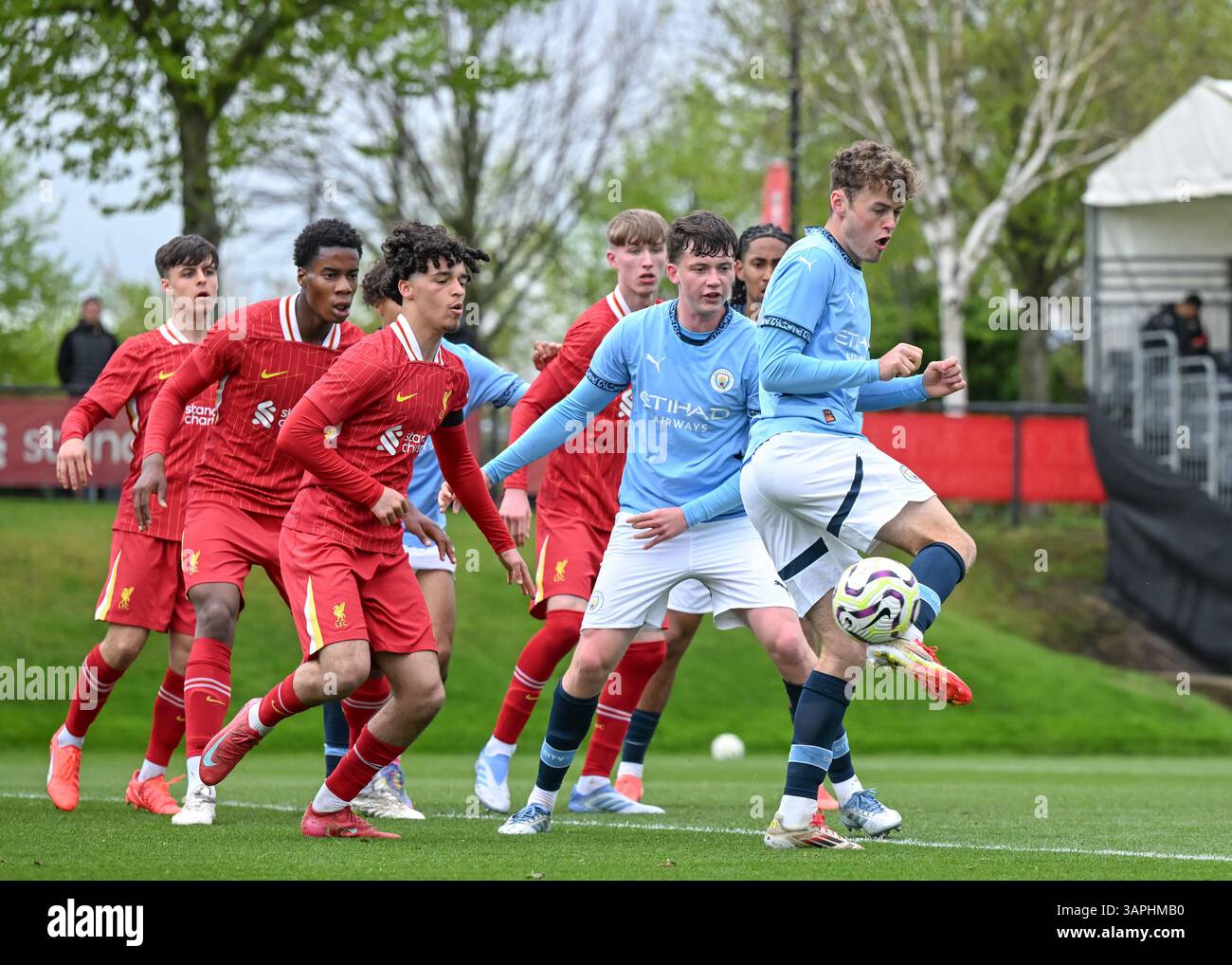 Liverpool, UK. 16th Apr, 2025. Matty Warhurst of Manchester City scores ...