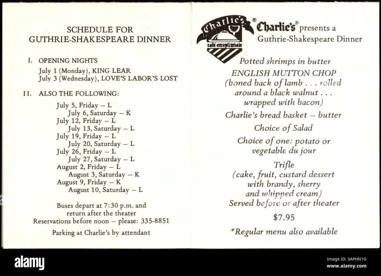 A quarter-fold menu from Charlie's Cafe Exceptionale, detailing the ...