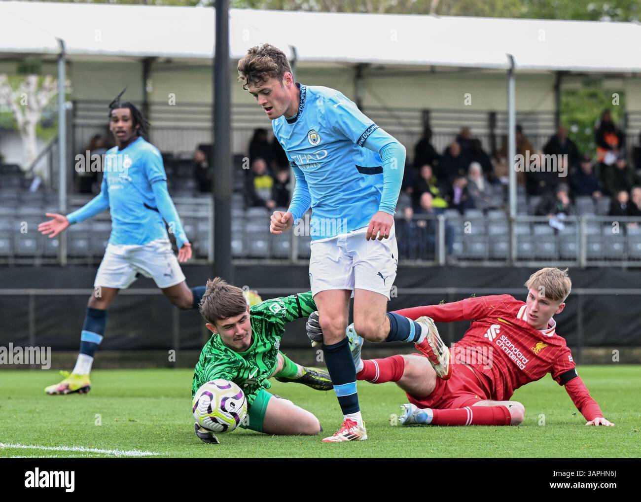 Liverpool, UK. 16th Apr, 2025. Bailey Hall of Liverpool saves a shot ...