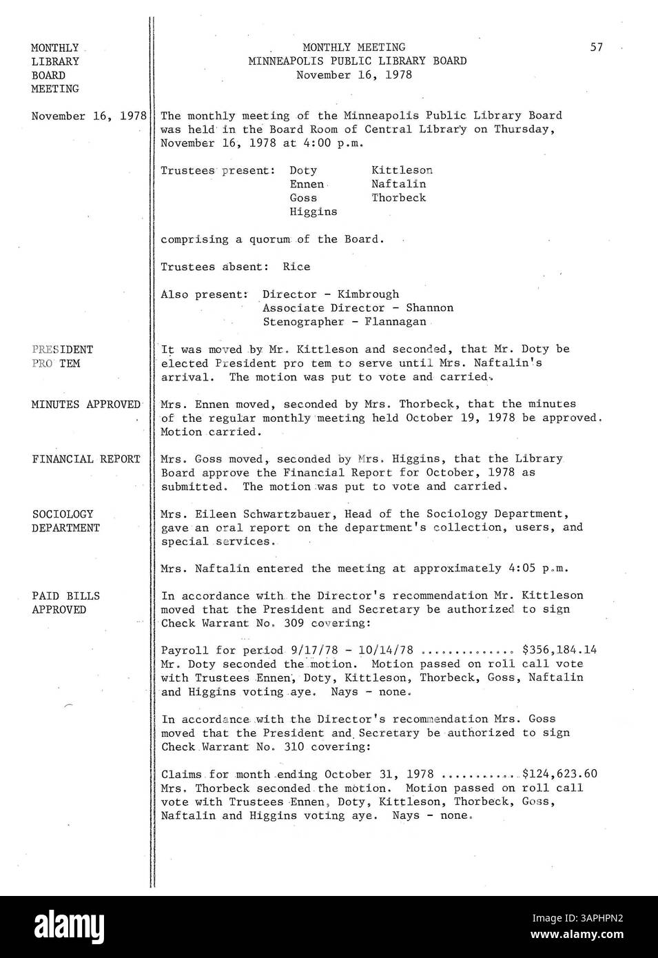 The meeting minutes from 1978 for the Minneapolis Public Library Board ...