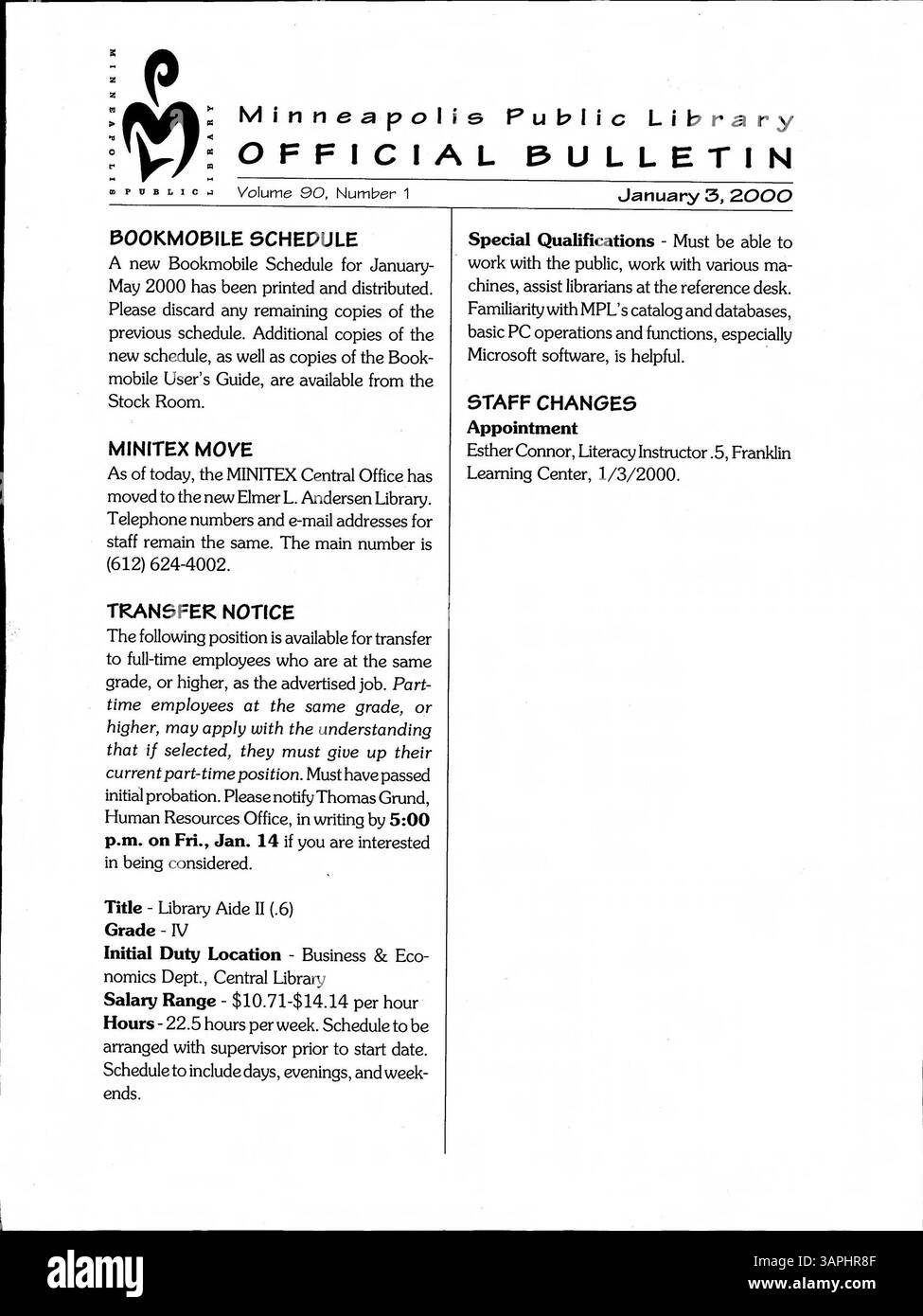 This weekly bulletin for employees of the Minneapolis Public Library ...