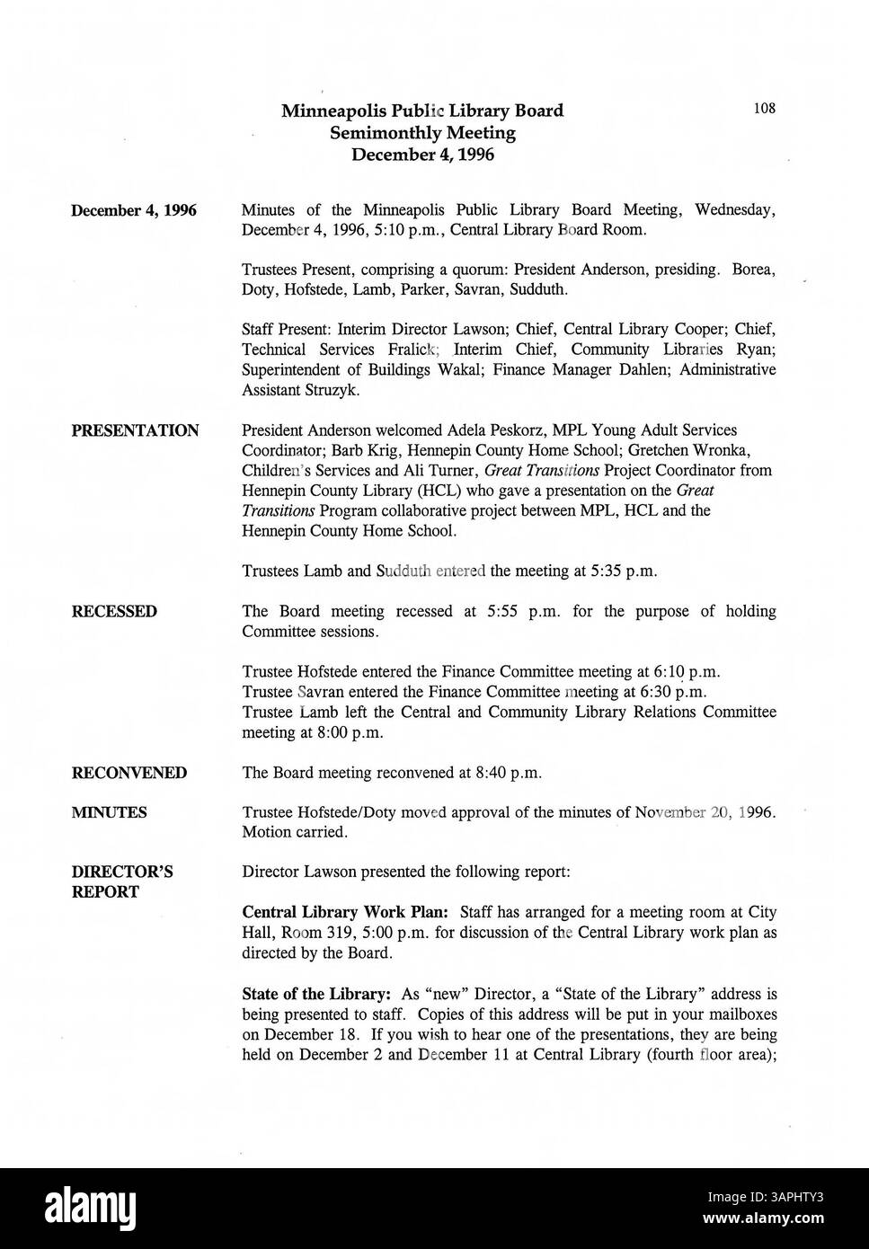 The 1996 minutes document decisions made by the Minneapolis Public ...