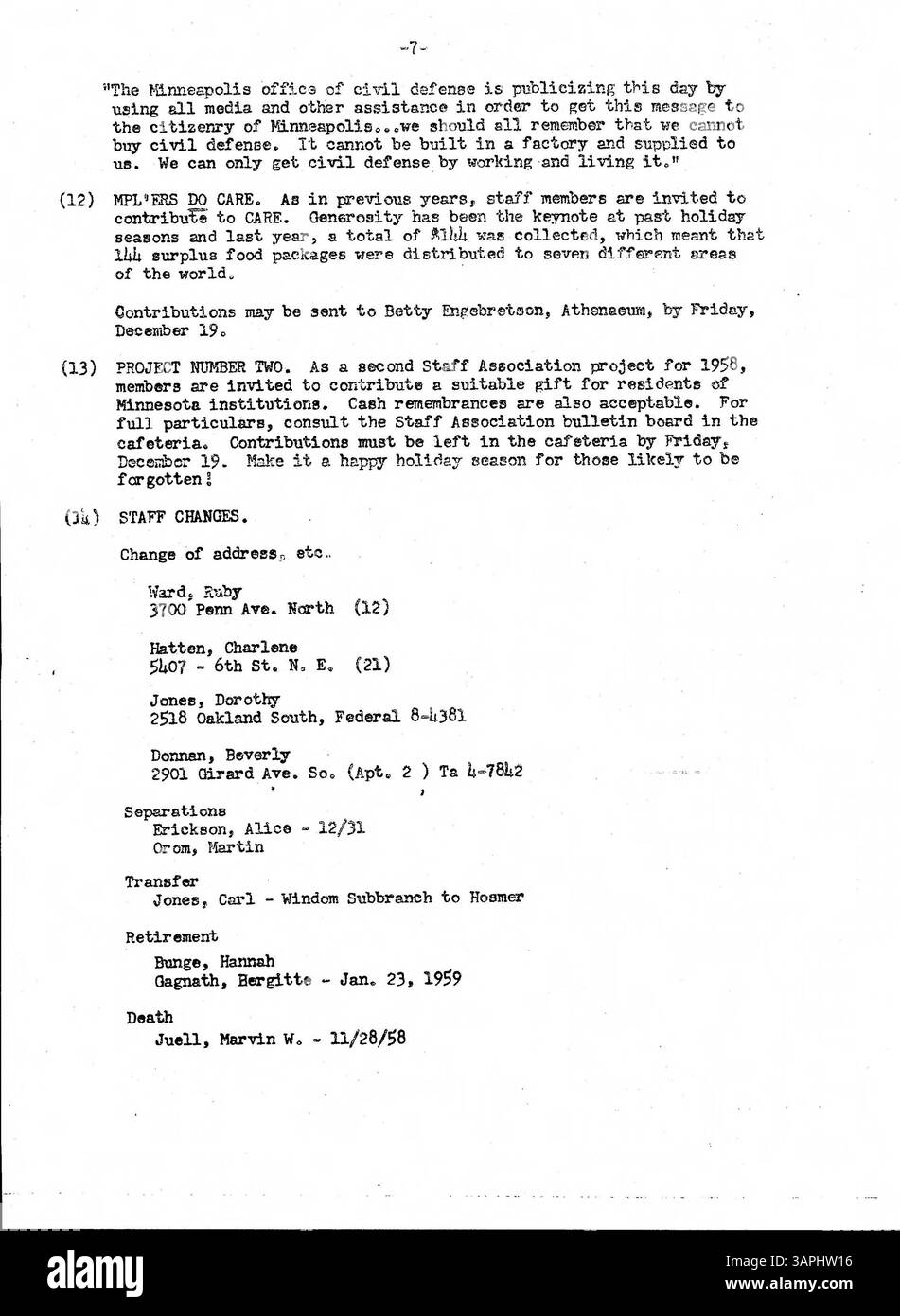 A 1958 weekly bulletin that provides internal updates and announcements ...
