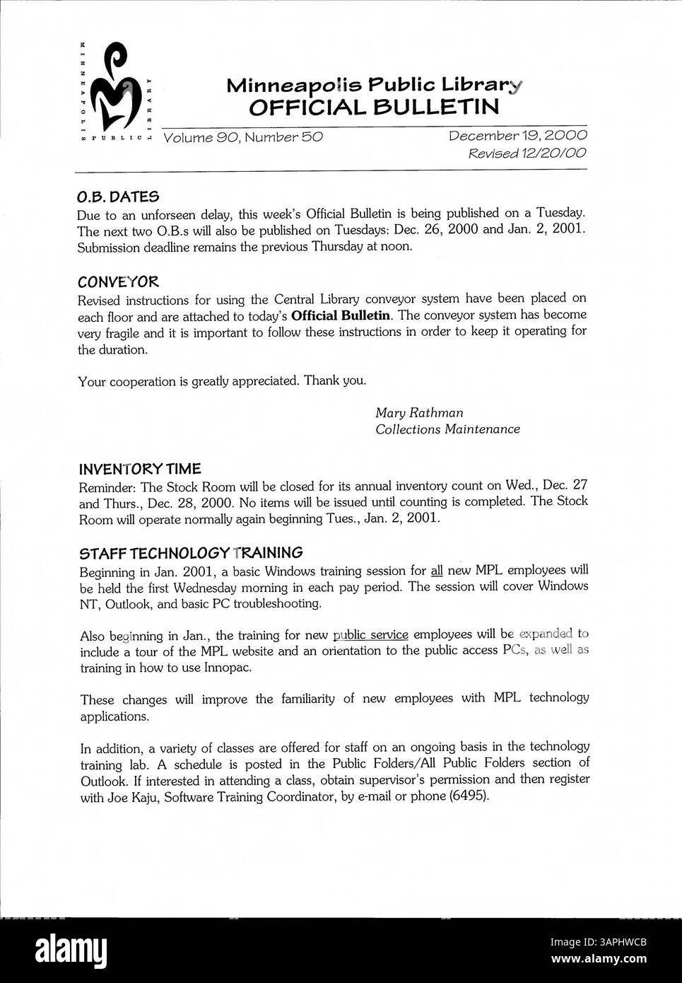 A 2000 edition of the Minneapolis Public Library official bulletin ...