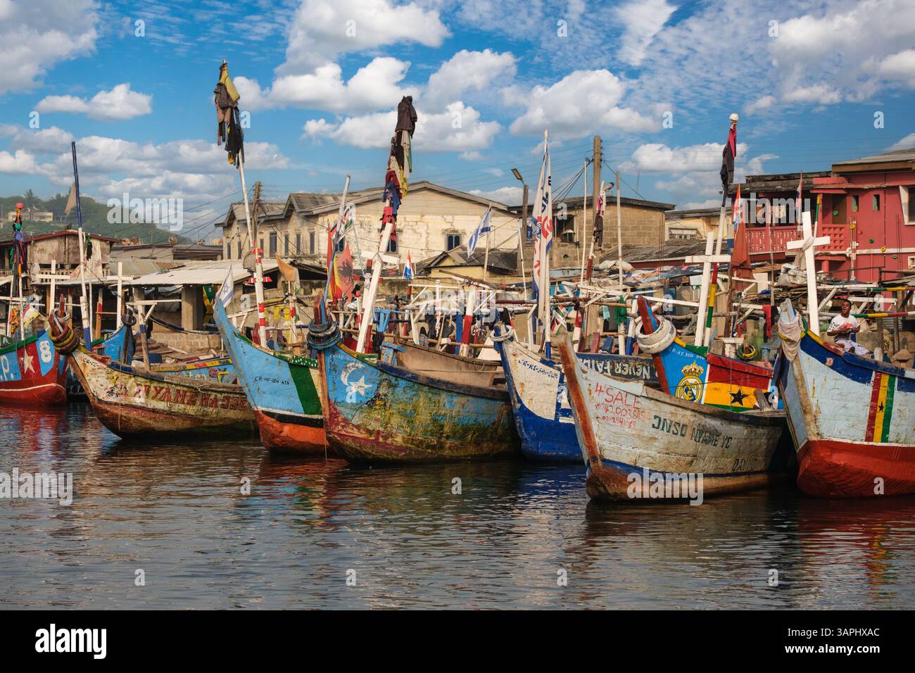 Ghana, Elmina. Fishing Boats in Elmina Harbor Stock Photo - Alamy