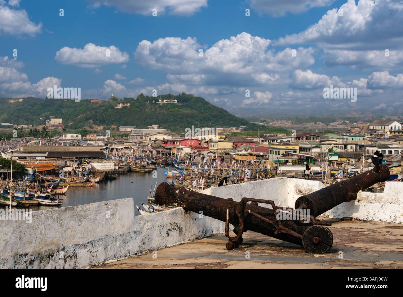 Ghana, Elmina. St. George's Castle, Elmina Castle. View of Elmina Town ...