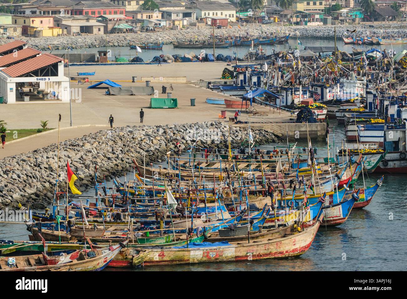 Ghana, Elmina. View of New Fishing Boat Harbor from St. George's Castle ...