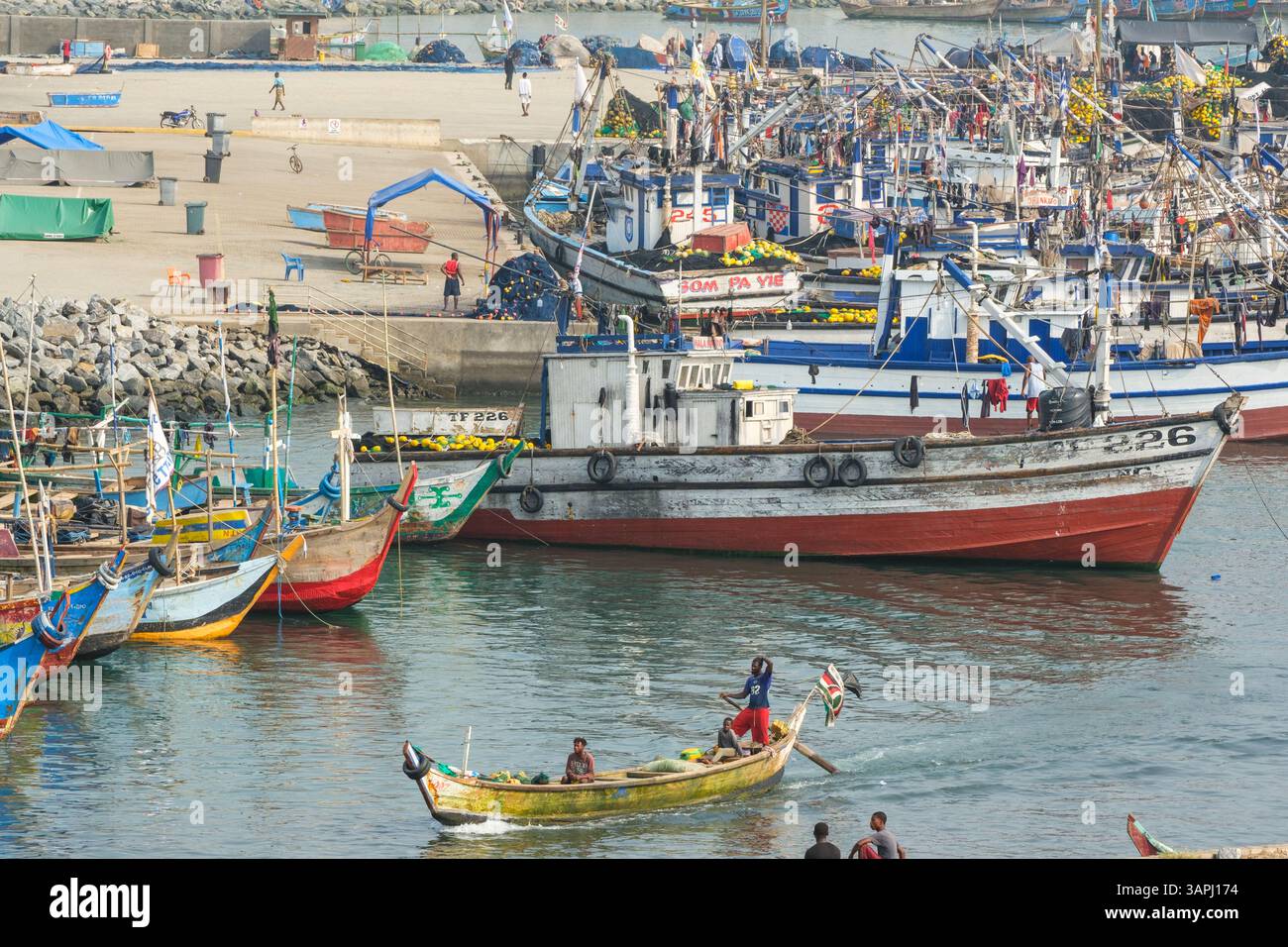 Ghana, Elmina. View of New Fishing Boat Harbor from St. George's Castle ...