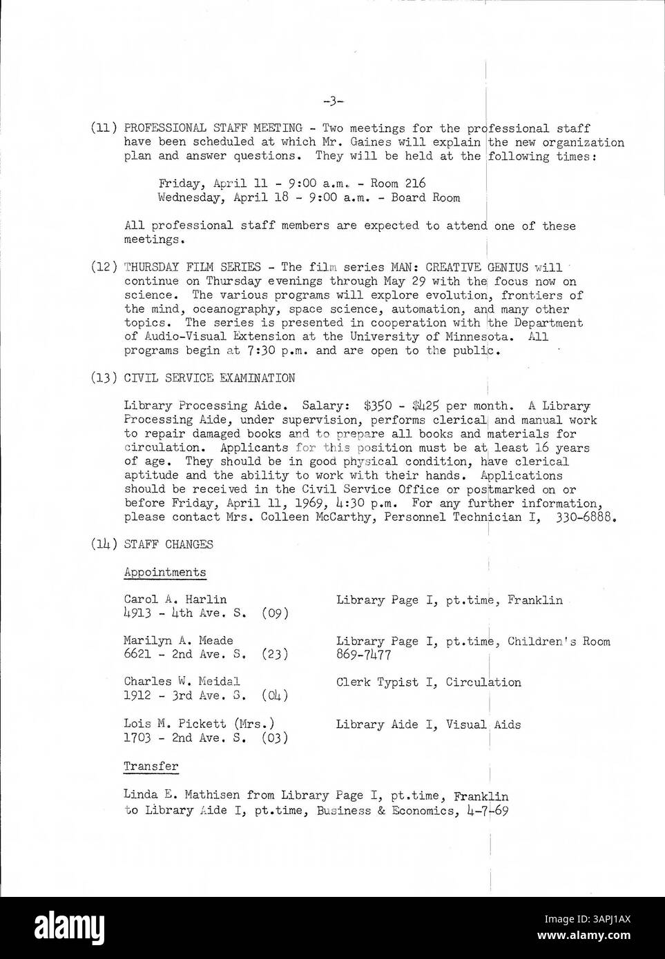 This 1969 Minneapolis Public Library Official Bulletin provides weekly ...